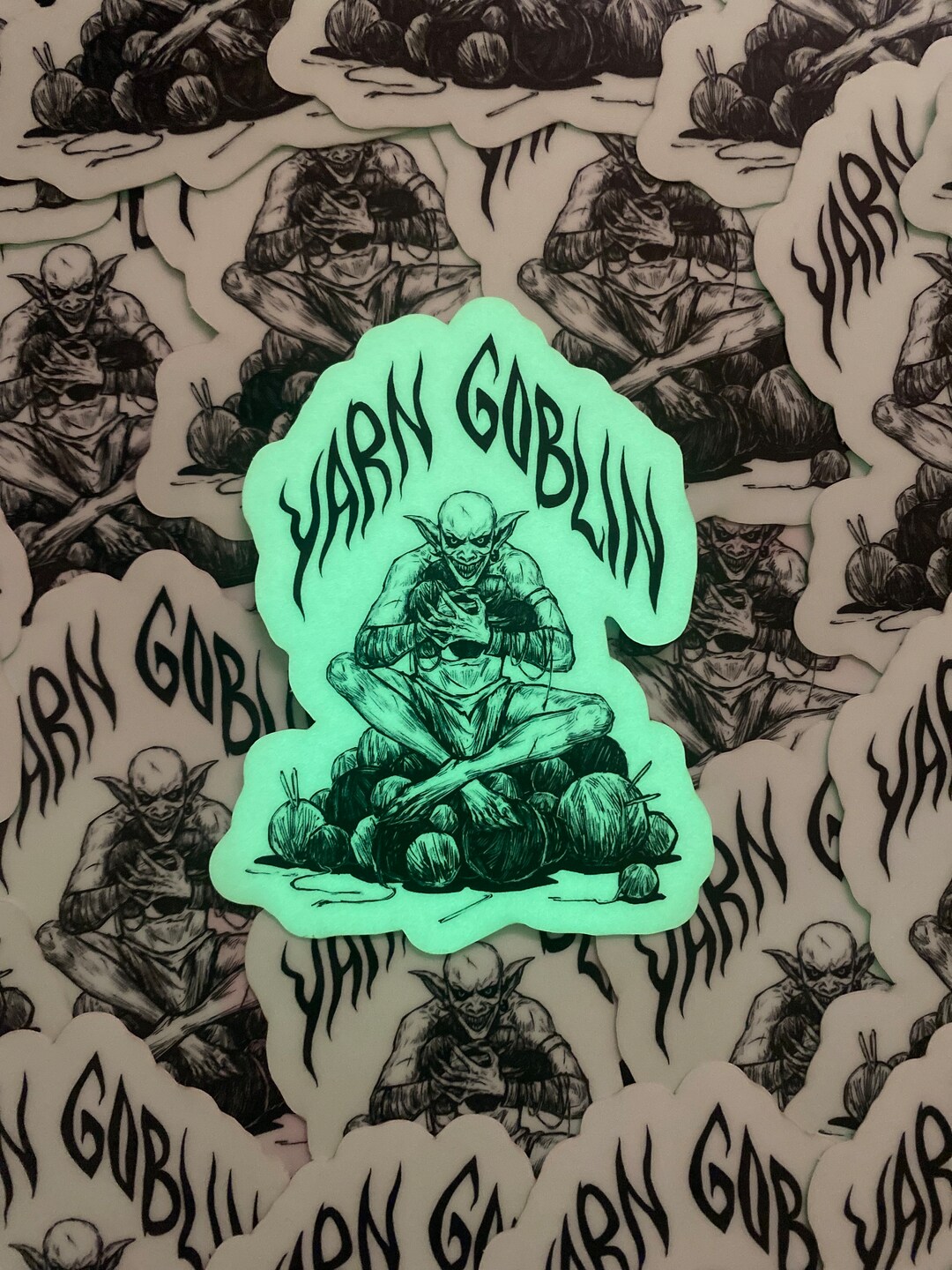 Glowing Spooky Yarn Goblin Sticker Crochet Sticker Knitting Sticker ...