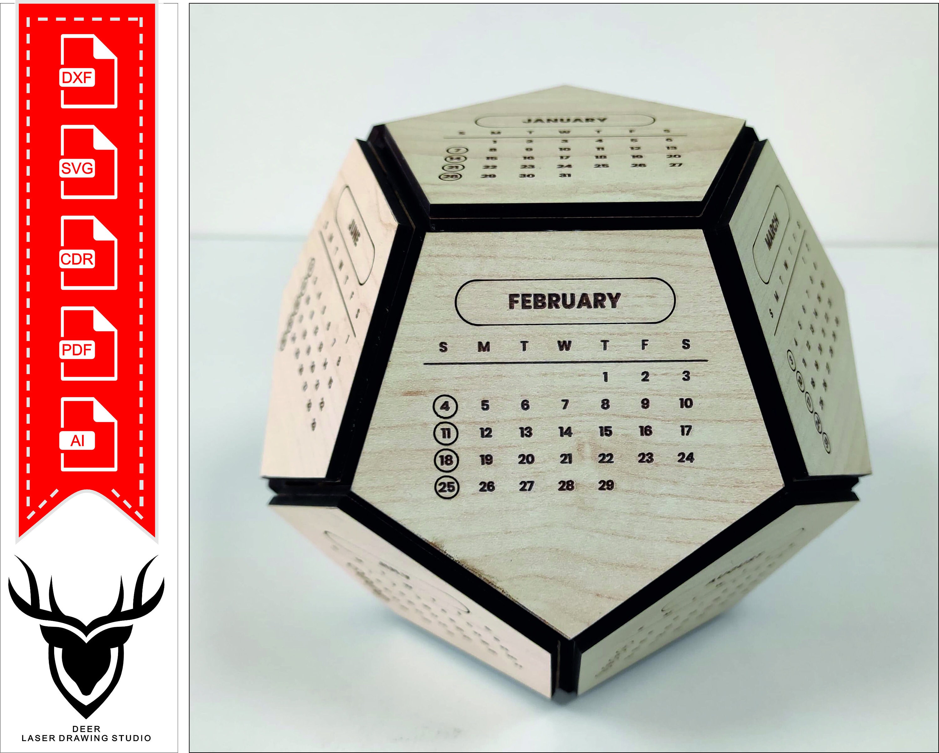 Geometric Shaped Wooden Desk Calendar 2024 - Etsy