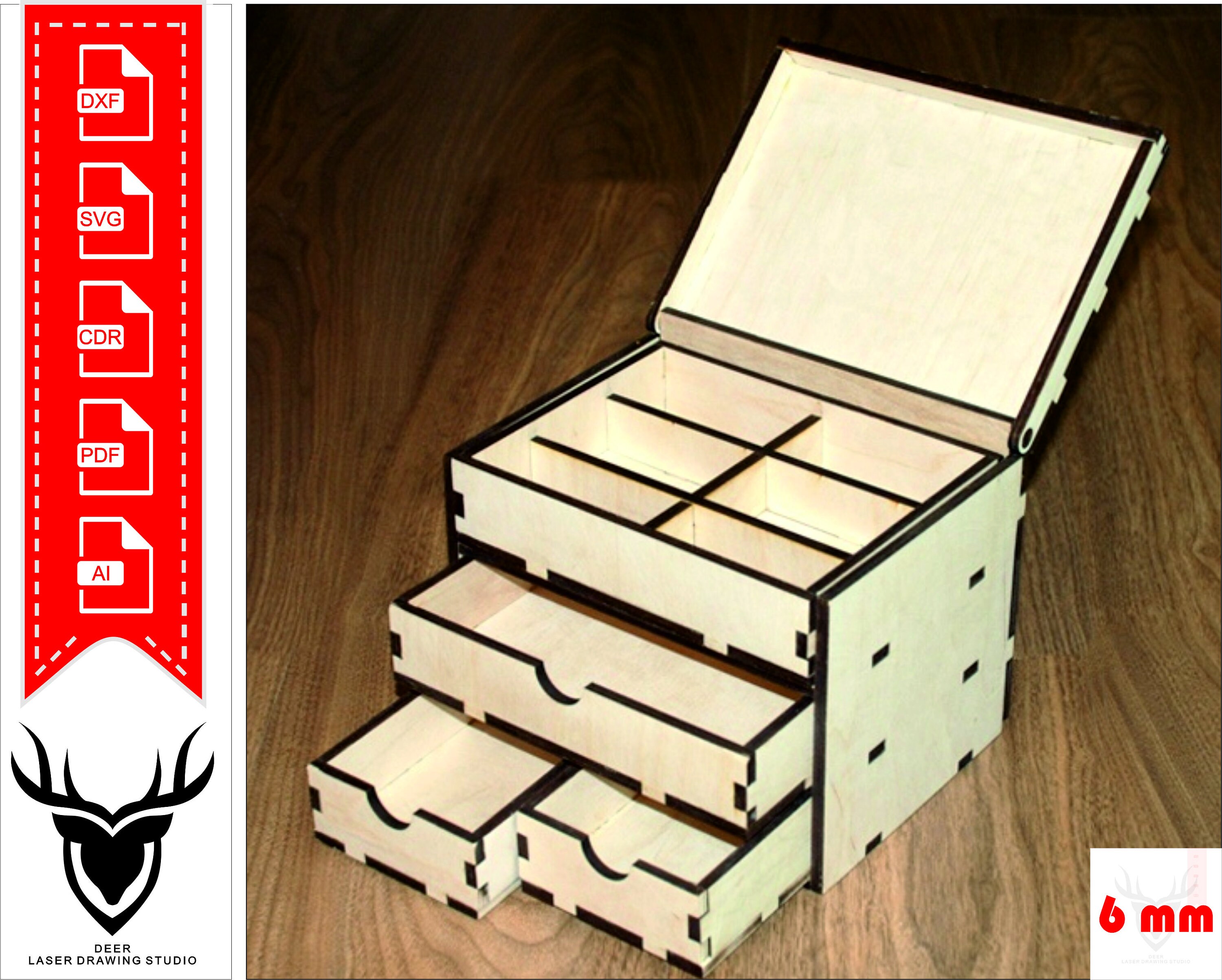 Laser Cut Storage Box With Drawer - Etsy