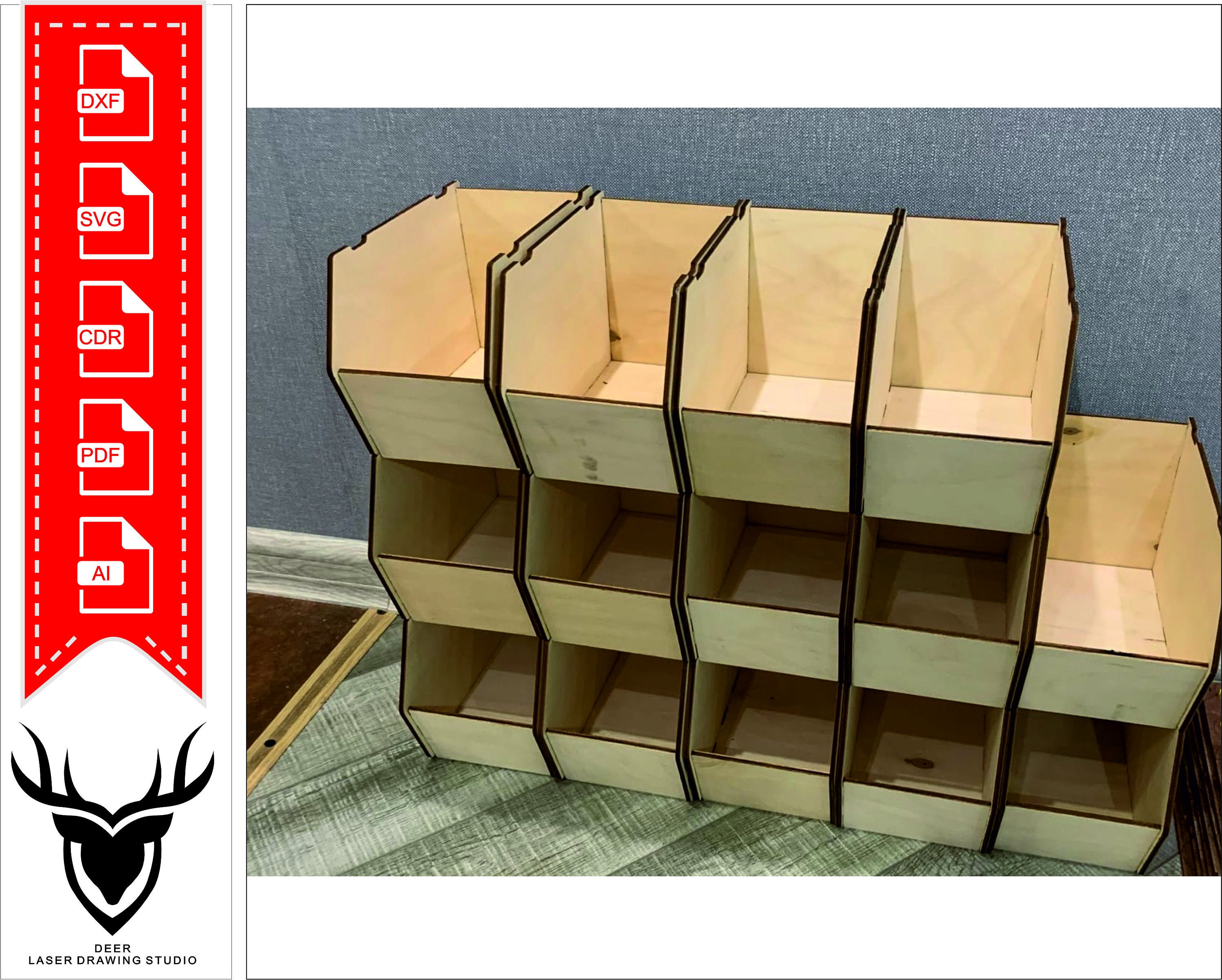 Laser Cut Stackable Storage Bins Modular Stackable Wooden Boxes Wooden ...