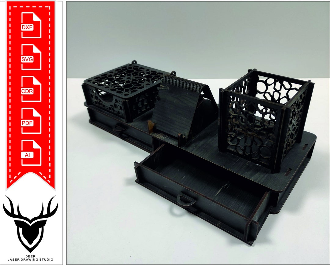 Desktop Organizer With Drawers Laser Cut Organizer Svg Glowforge ...