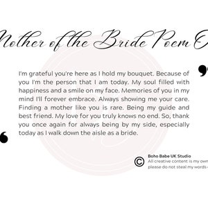 Mother of the Bride Printed Poem, Personalised Gift for Mother of the ...