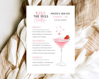 Hen Do Itinerary Card, Hen Party Itineraries, Hen Do Invitation ...