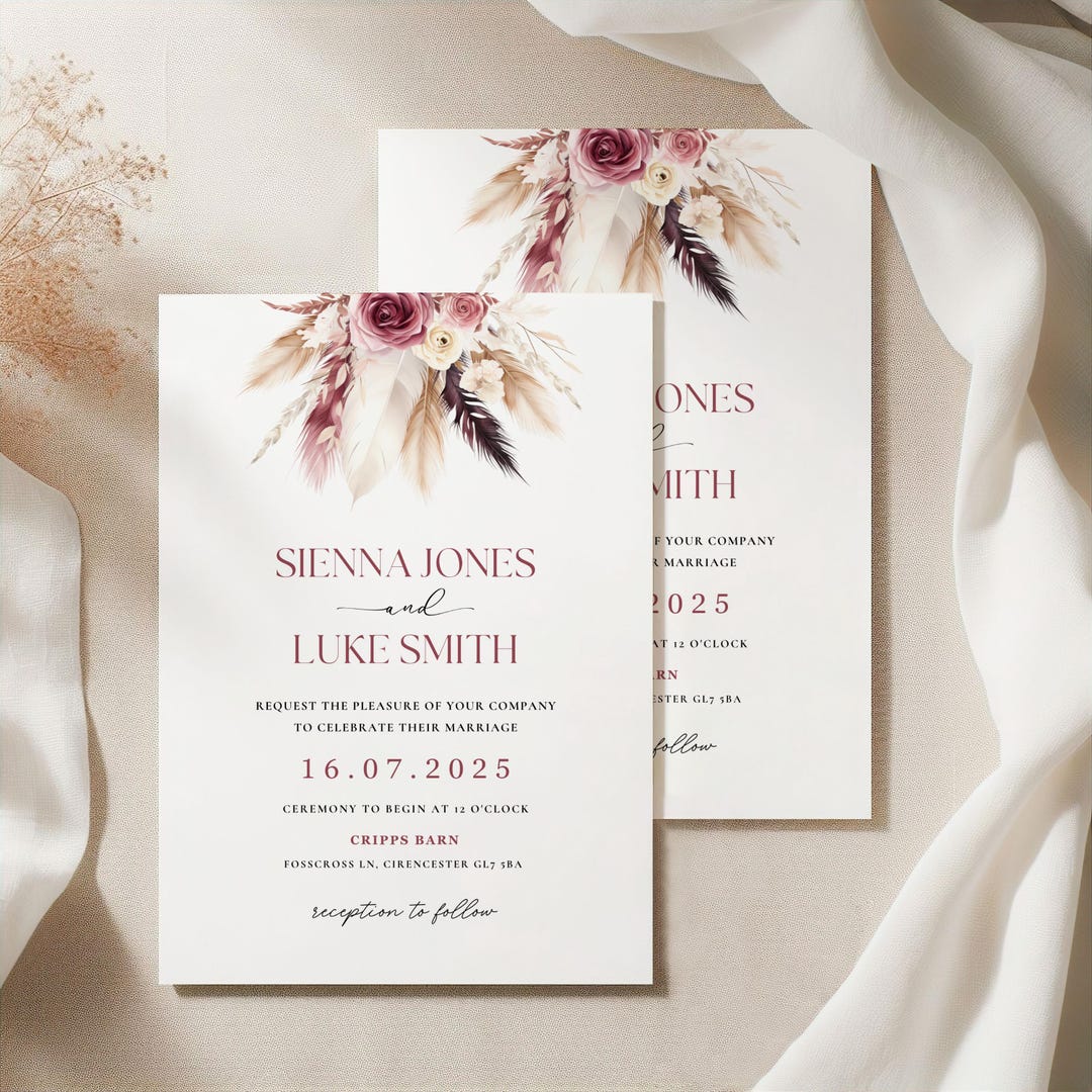 Boho Wedding Invitation, Modern Wedding Invitations, Reception ...
