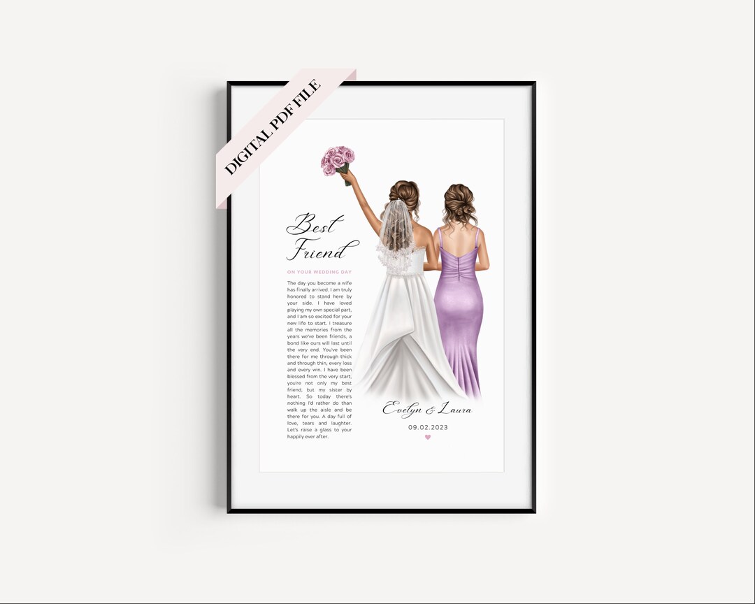Best Friend Bride Wedding Poem, Digital Print Gifts for Bride, Wedding ...