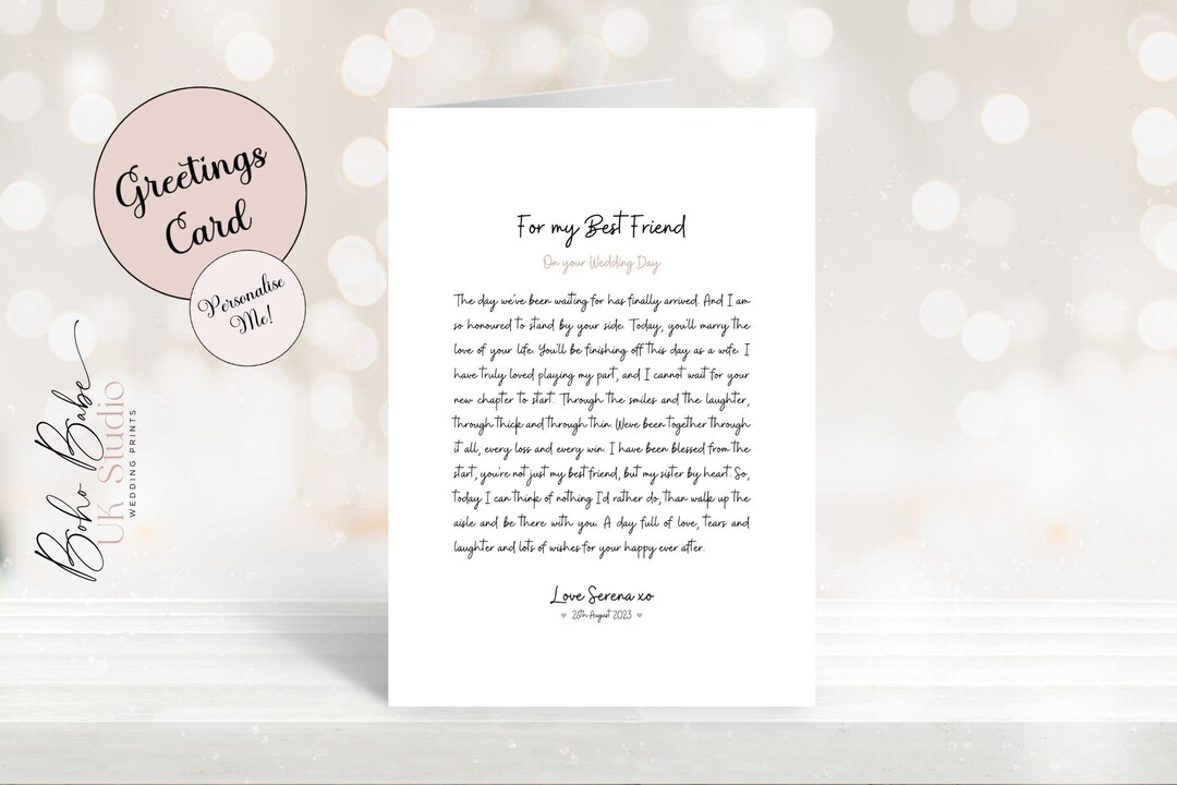 Personalised Wedding Greetings Card for Best Friend From Her ...