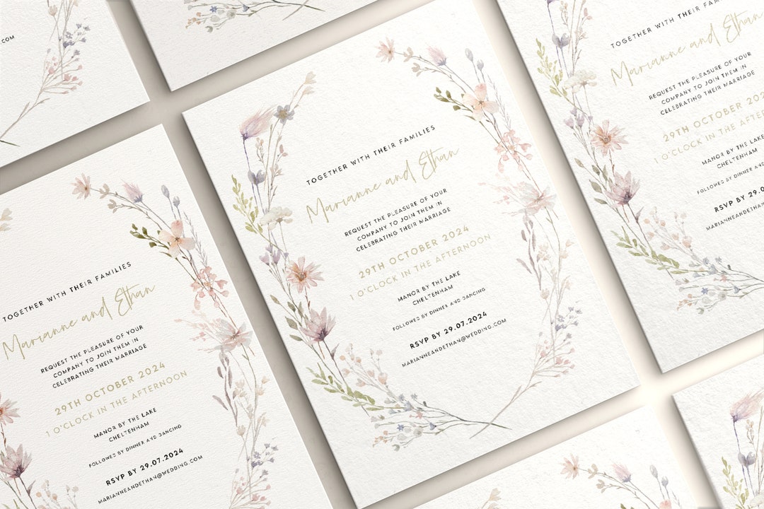 Wildflowers Wedding Invitation, Modern Wedding Invitations, Reception ...