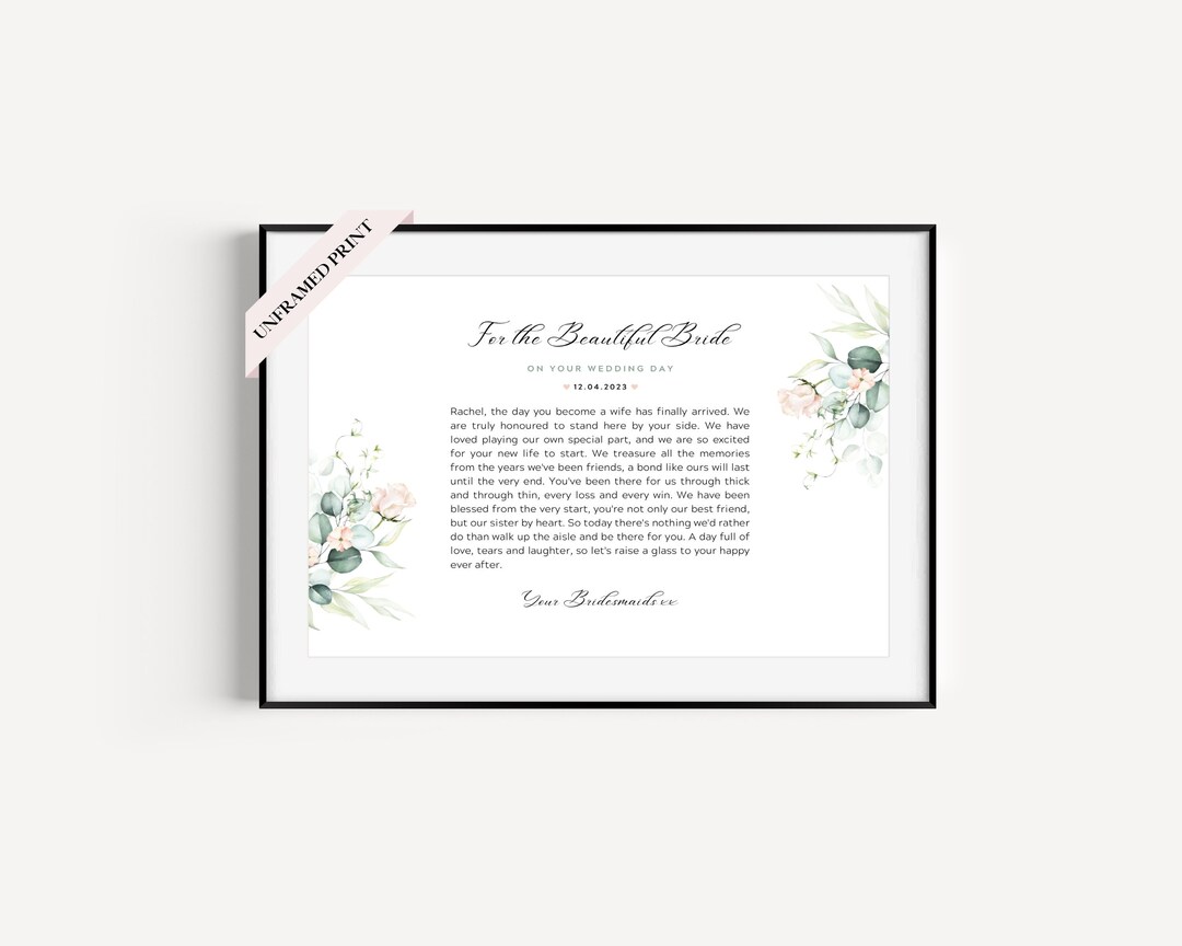 Printed Wedding Poem for the Bride From Her Bridesmaids on Her Wedding ...