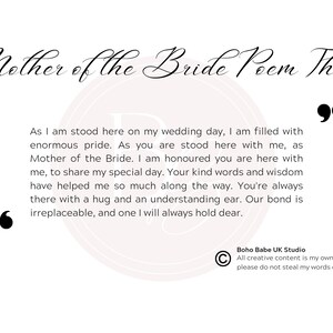 Mother of the Bride Printed Poem, Personalised Gift for Mother of the ...