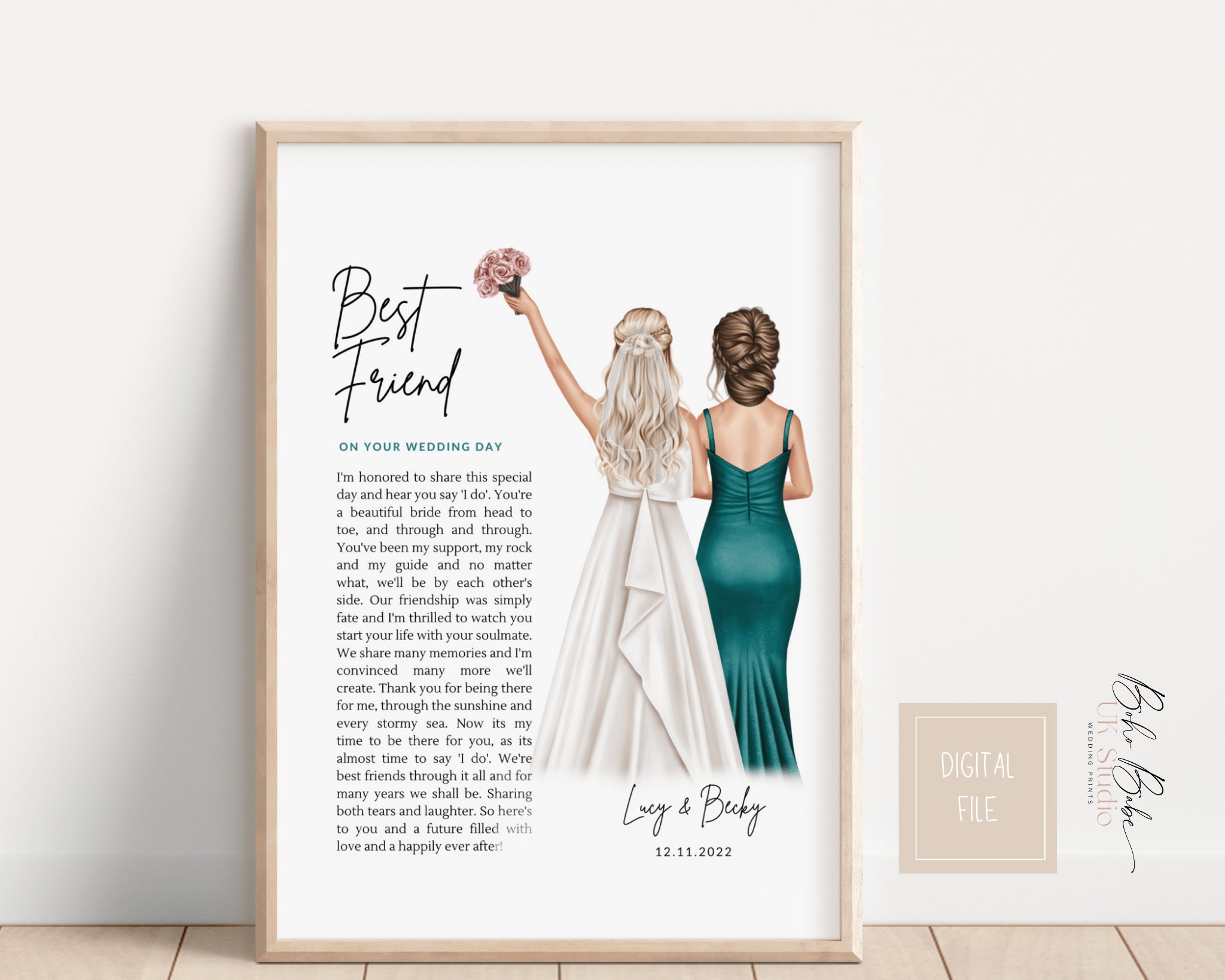 Best Friend Bride Wedding Poem Digital Print Gifts for Bride - Etsy UK