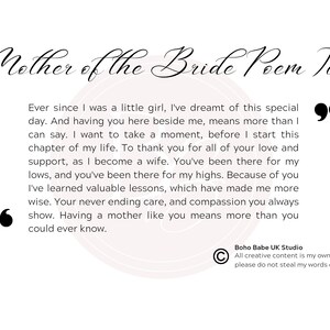 Mother of the Bride Printed Poem, Personalised Gift for Mother of the ...