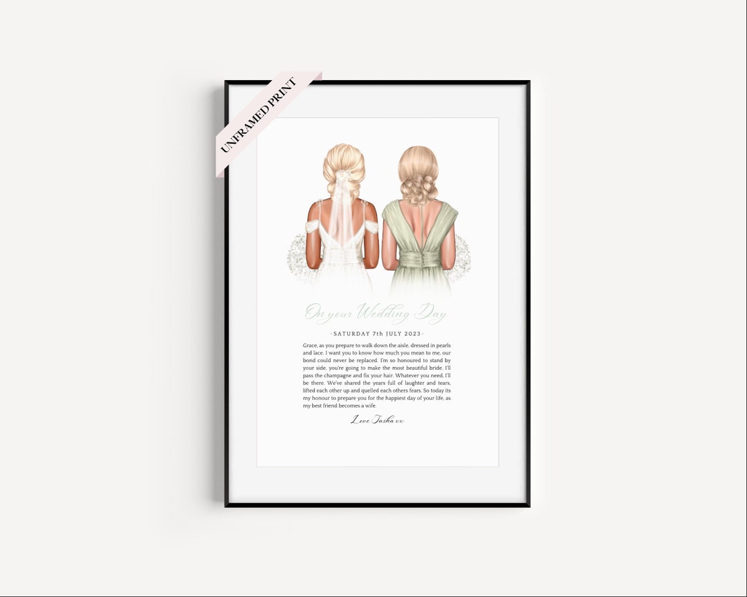 Printed Wedding Poem for Bride From Bridesmaid or Maid of Honour, Gift ...