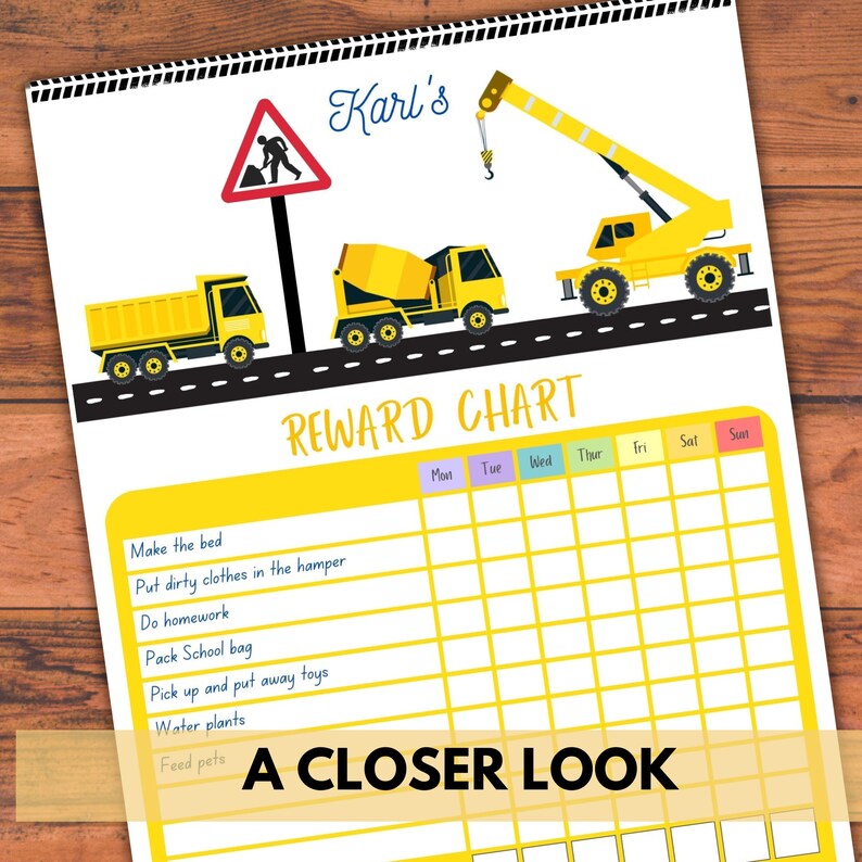 Editable Construction Reward Chart, Boys Construction Trucks, Chore ...