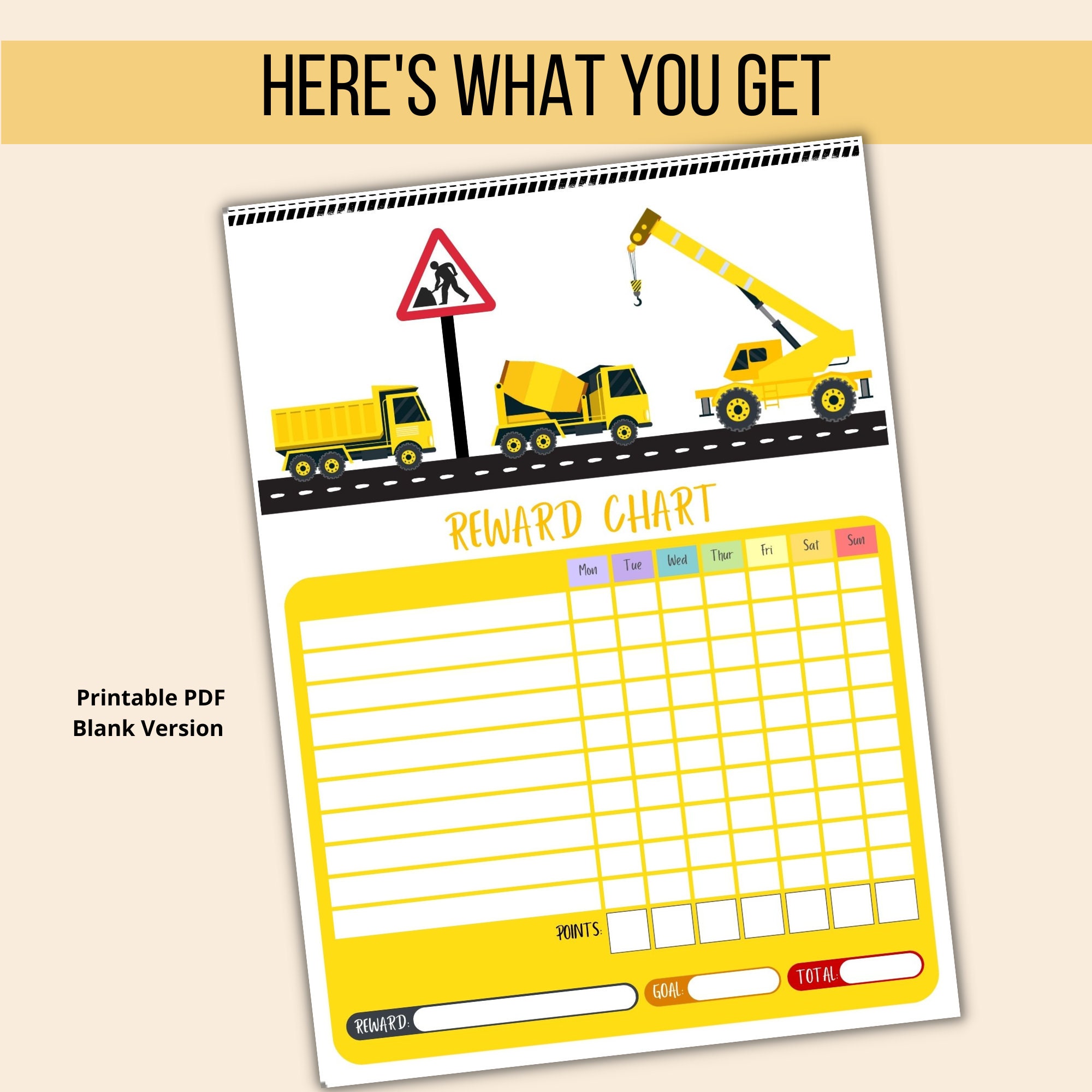 Editable Construction Reward Chart, Boys Construction Trucks, Chore ...