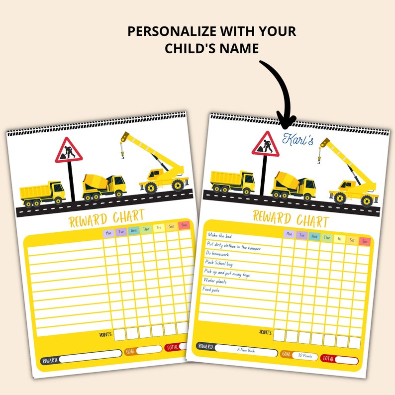 Editable Construction Reward Chart, Boys Construction Trucks, Chore ...