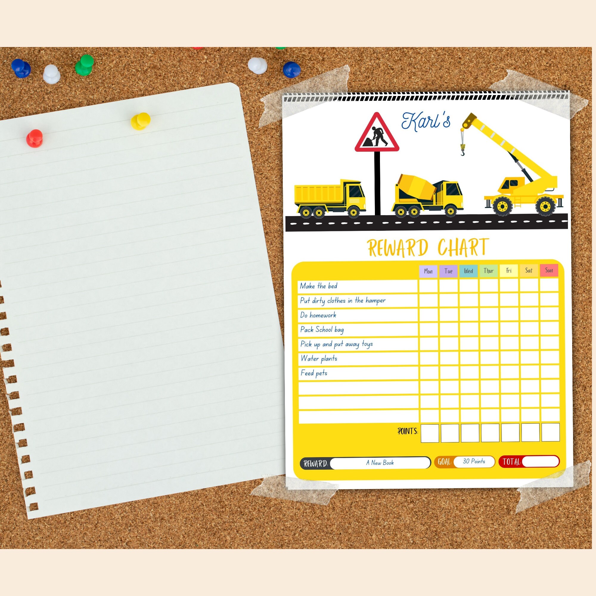 Editable Construction Reward Chart, Boys Construction Trucks, Chore ...