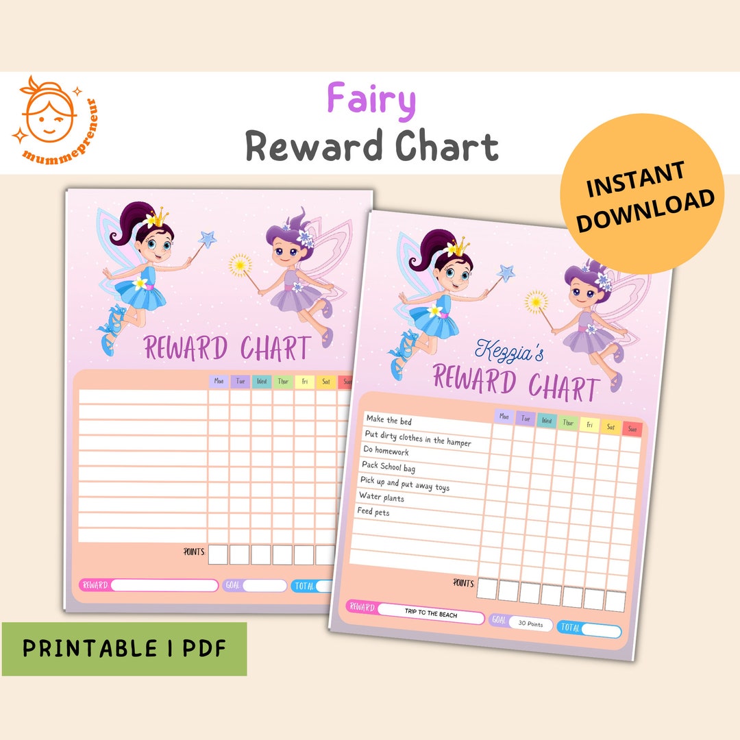 Editable Fairy Reward Chart Girls Fairy Princess Chore - Etsy
