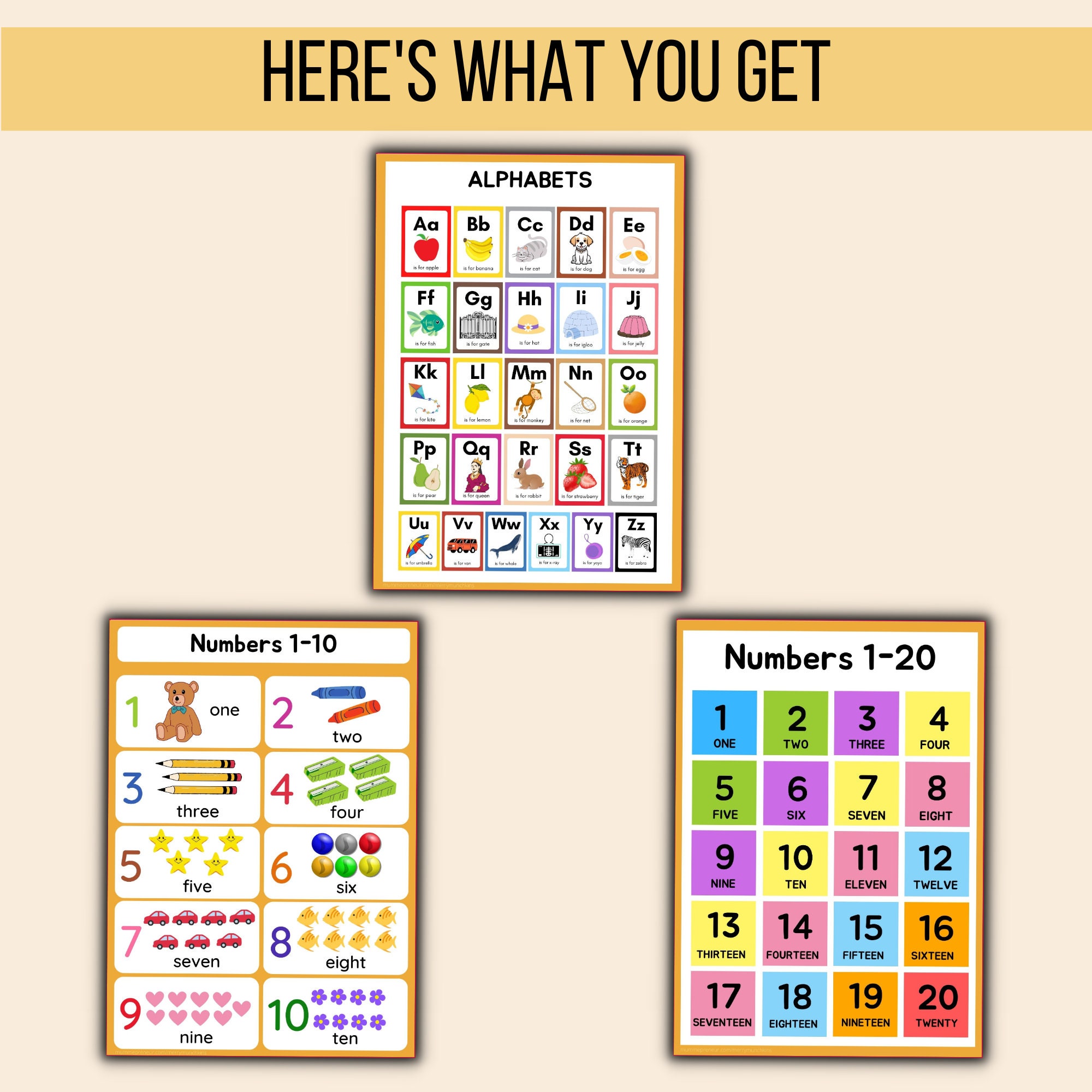 Conjunto de carteles educativos de alfabetos y colores, decoración de ...