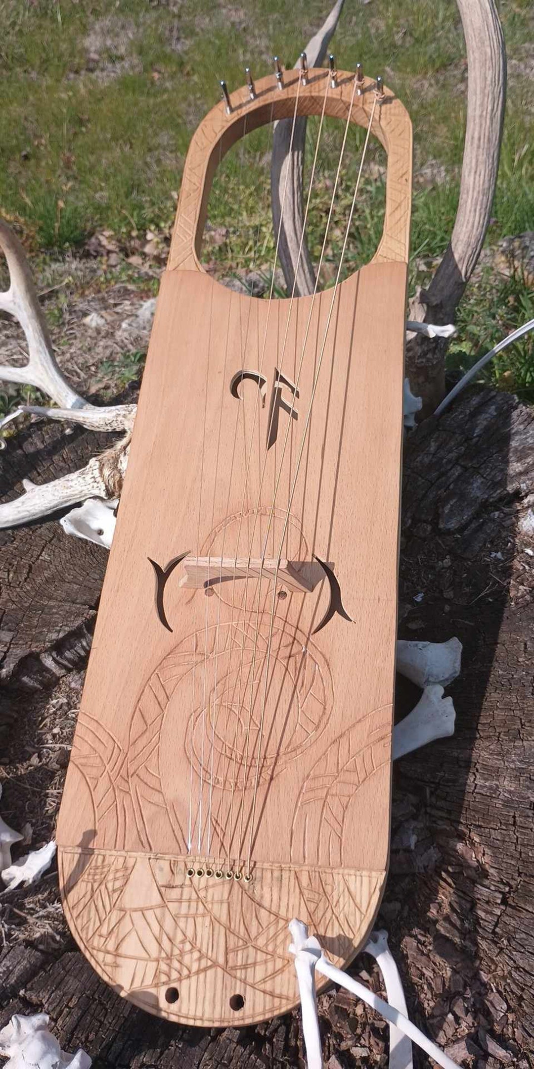 28' Ash Wood Nordic Swirl Engraved 7 String Lyre - Etsy