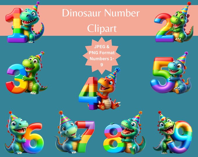 Cute Dinosaur With Numbering for Birthday Party Clipart - Etsy Canada