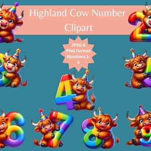 Highland Cow Clipart, Highland Cow Digital, Highland Cow Png, Number ...