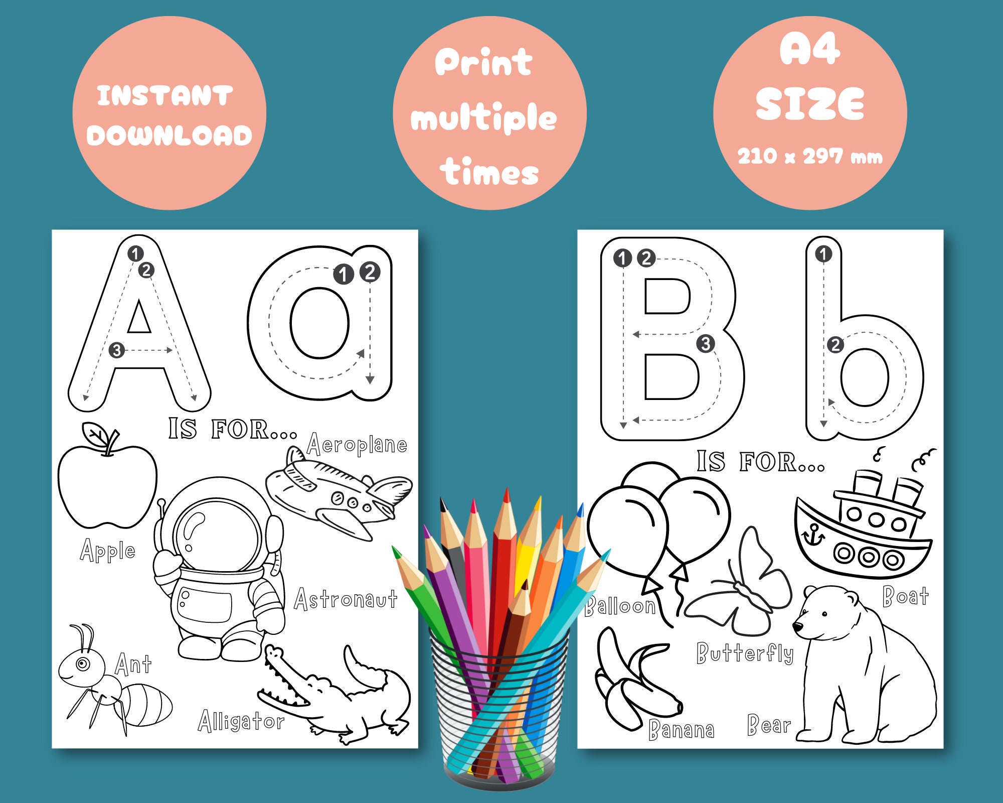 26 Alphabet Colouring Pages, Alphabet Learning, Alphabet Tracing, Kids ...