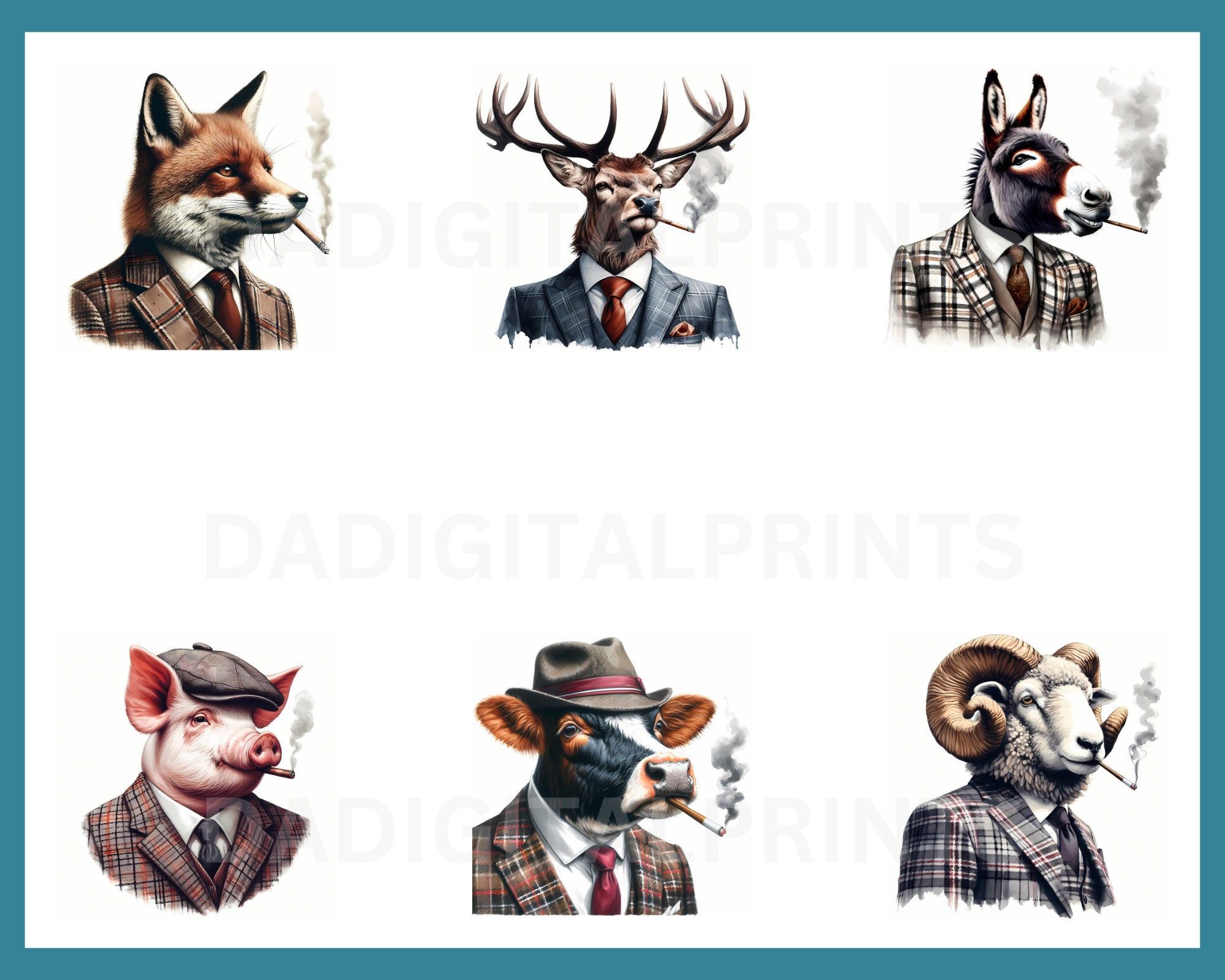Smoking Animals Clipart, Funny Animal Illustrations (digital Download ...