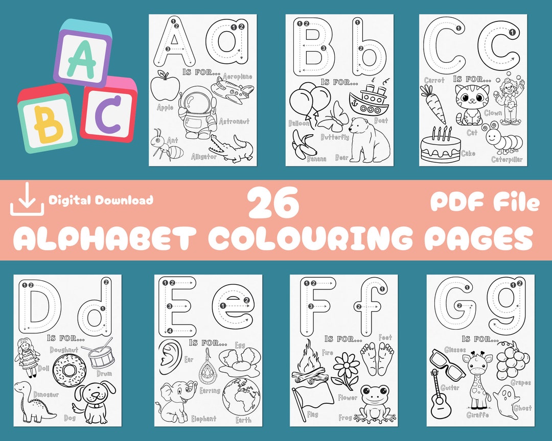 26 Alphabet Colouring Pages, Alphabet Learning, Alphabet Tracing, Kids ...