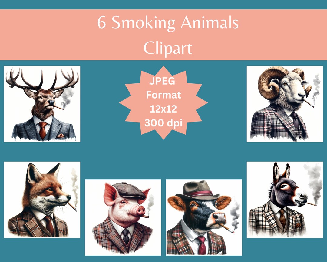 Smoking Animals Clipart, Funny Animal Illustrations (digital Download ...