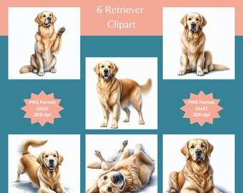 12 Golden Retriever Clipart PNG Funny Dog Bundle | Watercolor Dog ...