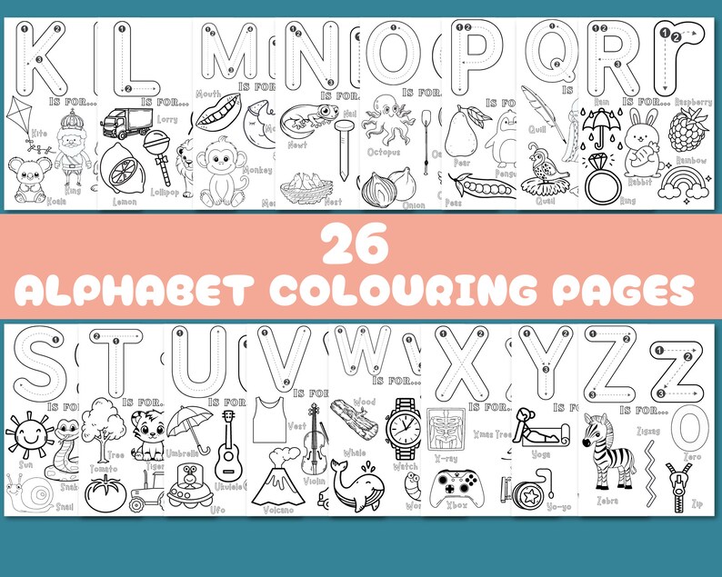26 Alphabet Colouring Pages, Alphabet Learning, Alphabet Tracing, Kids ...