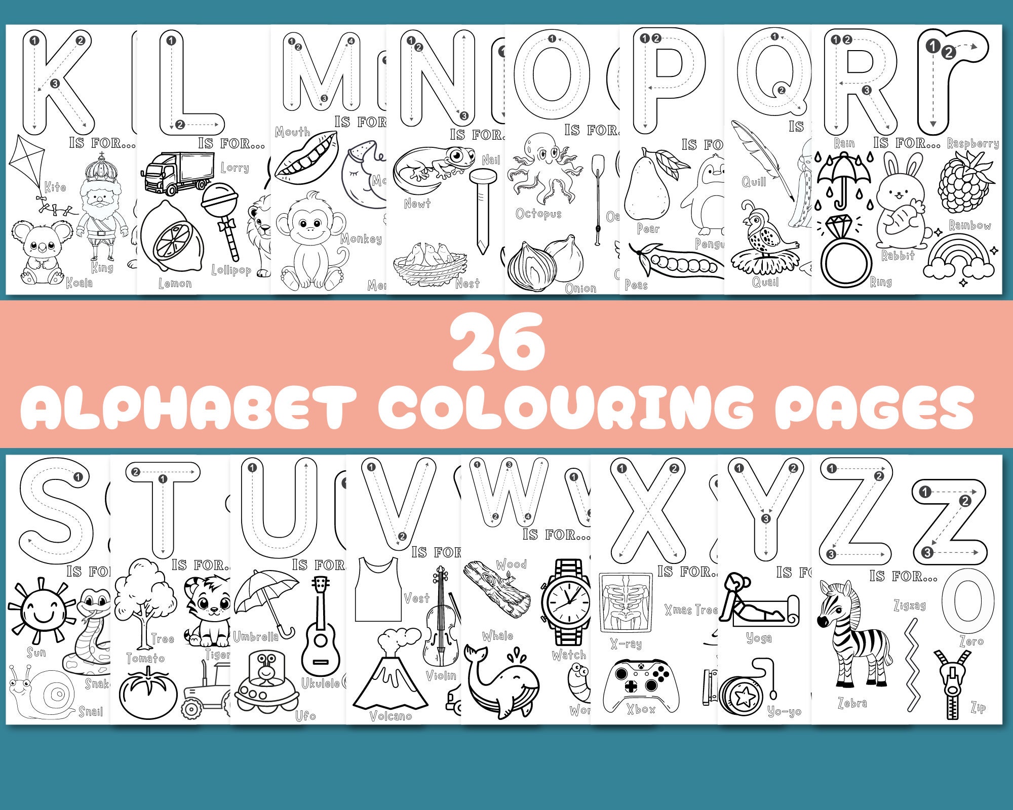 26 Alphabet Colouring Pages, Alphabet Learning, Alphabet Tracing, Kids ...