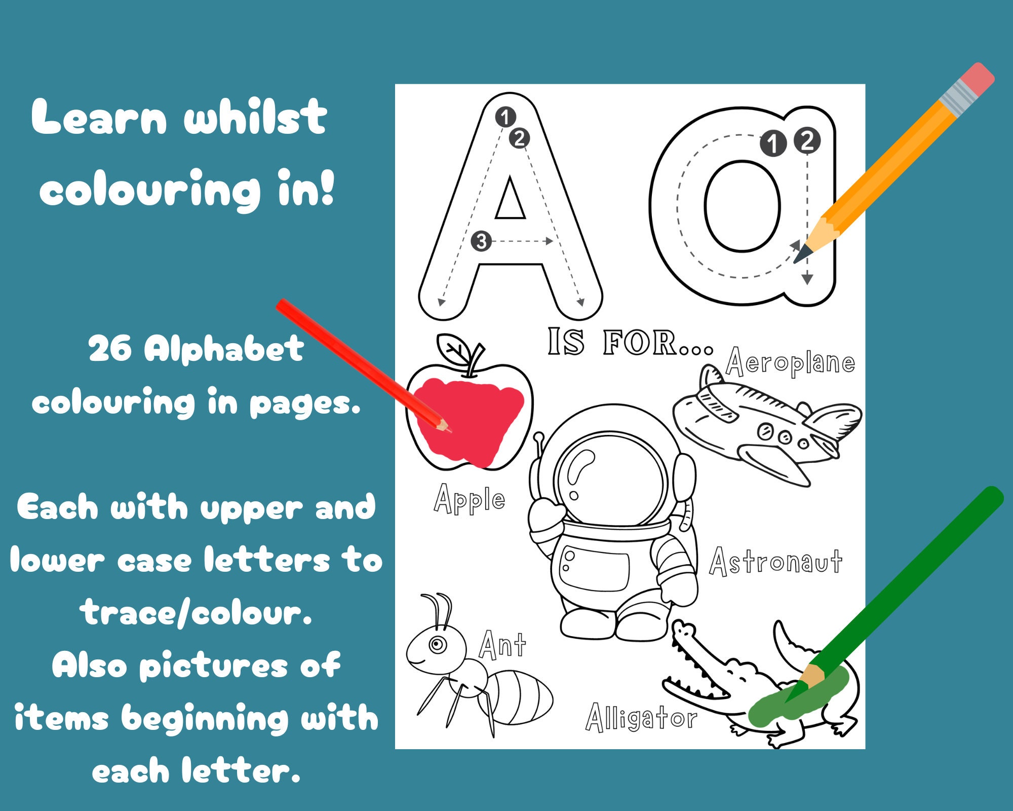 26 Alphabet Colouring Pages, Alphabet Learning, Alphabet Tracing, Kids ...