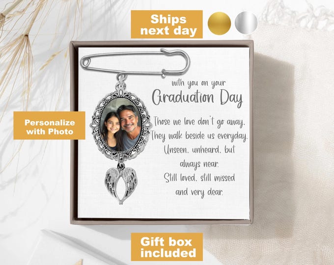 Graduation Memorial Photo Gown Charm Pin, Silver Rhinestone, Quote ...