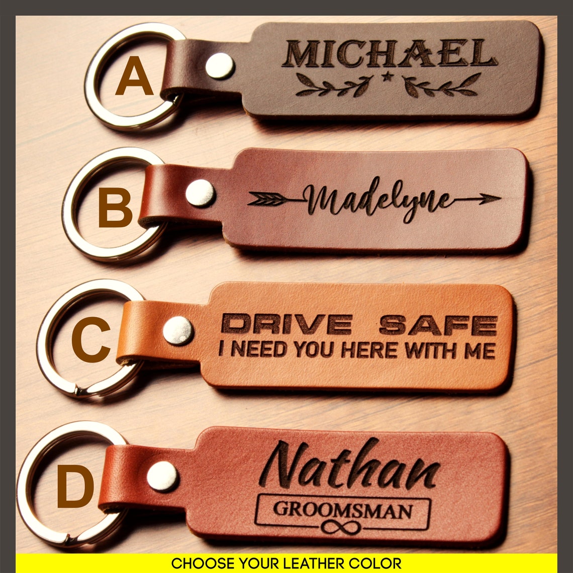 Personalized Leather Keychain Customized Keychain Custom | Etsy