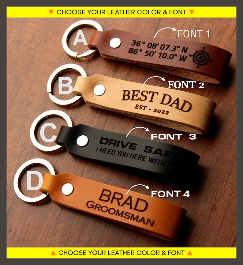 Personalized Leather Keychain. Custom Leather Keychain. - Etsy