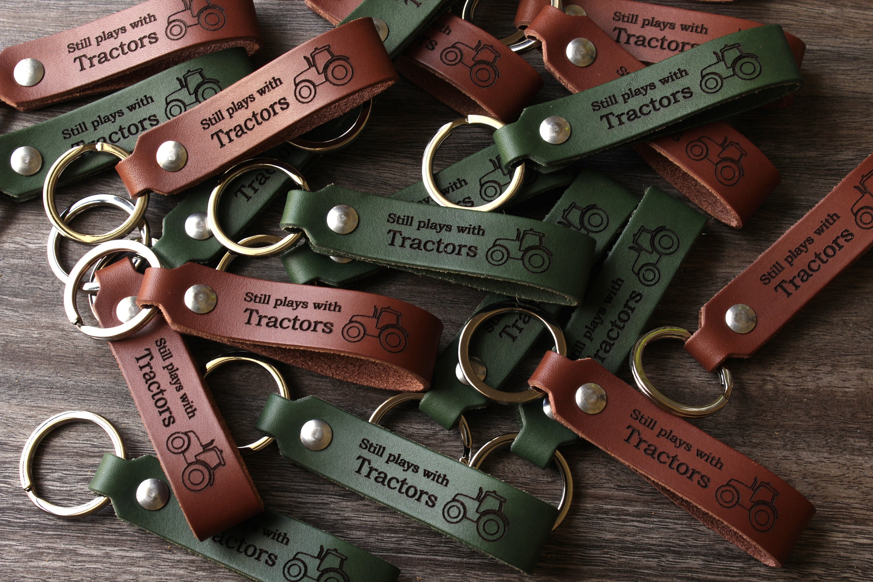 Personalized Leather Keychain: Tractor Design, Handmade Key Fob - Etsy