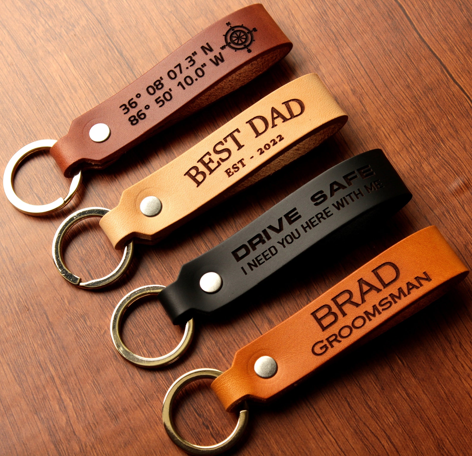 Personalized Leather Keychain. Custom Leather Keychain. - Etsy