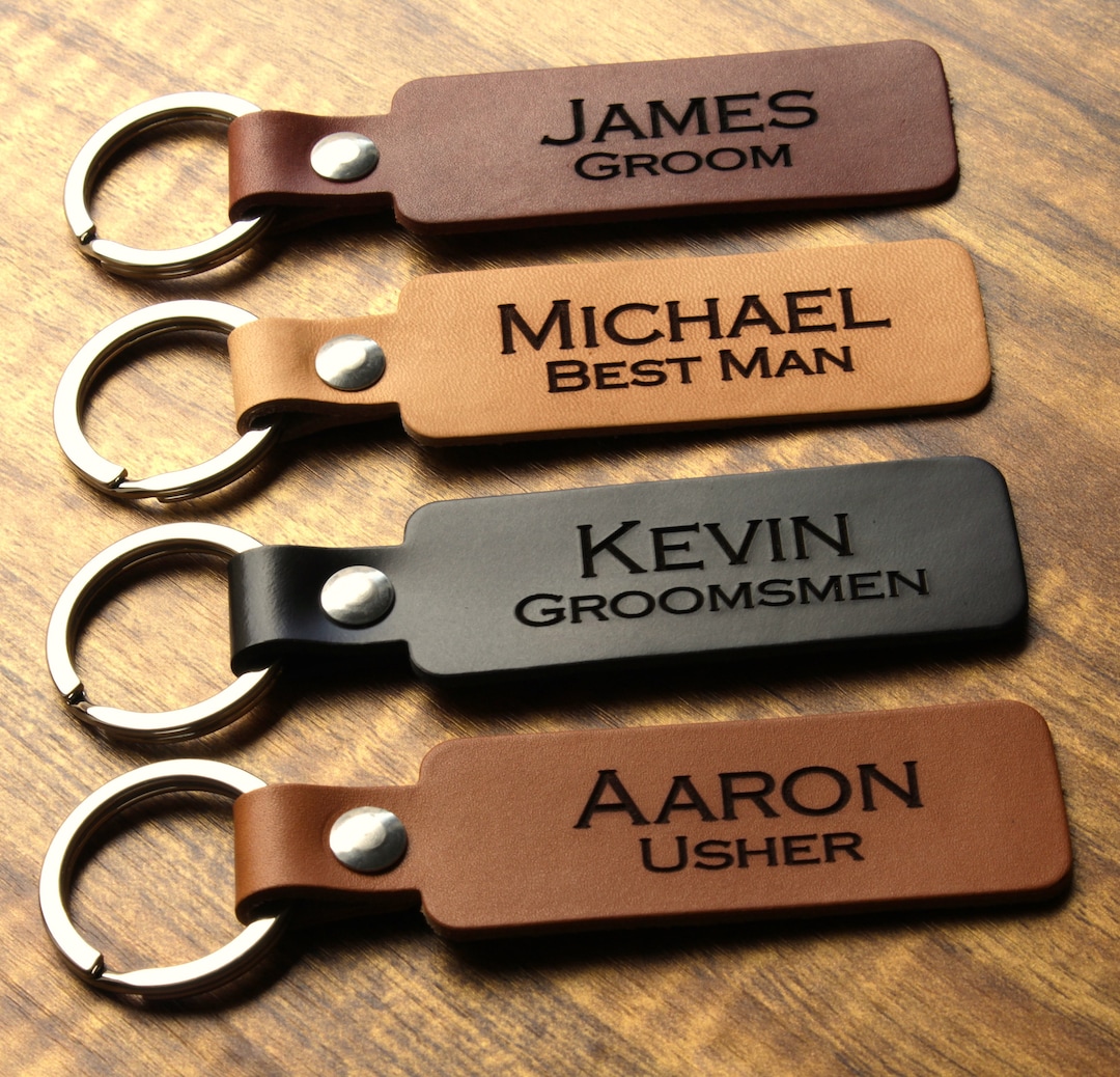 Personalized Leather Keychain: Engraved Groomsmen Gift, Bachelor Party ...