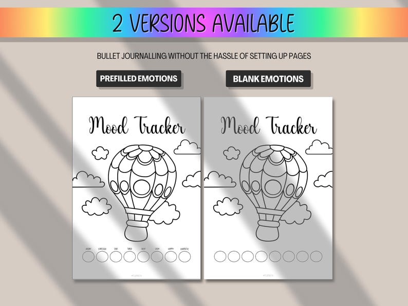 Mood Tracker, Printable Feelings Premade Bullet Journal Page, Monthly ...