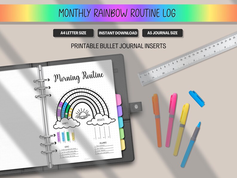 Morning Routine Tracker, Printable Premade Bullet Journal Page, Monthly ...