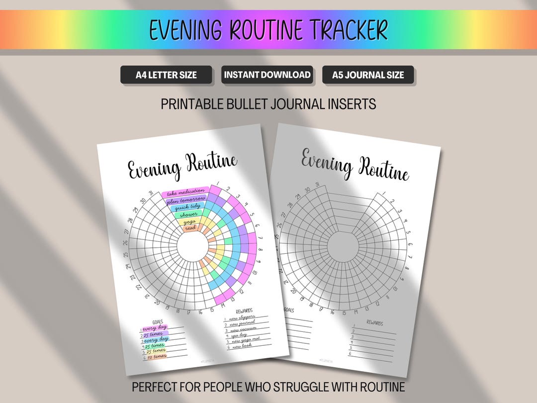 Evening Routine Tracker, Printable Premade Bullet Journal Page, Monthly ...