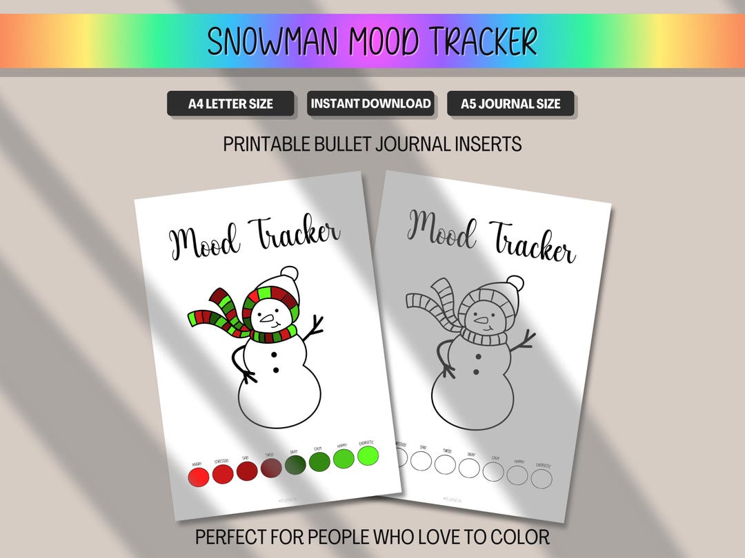 Snowman Mood Tracker, Printable Winter Feelings Premade Bullet Journal ...