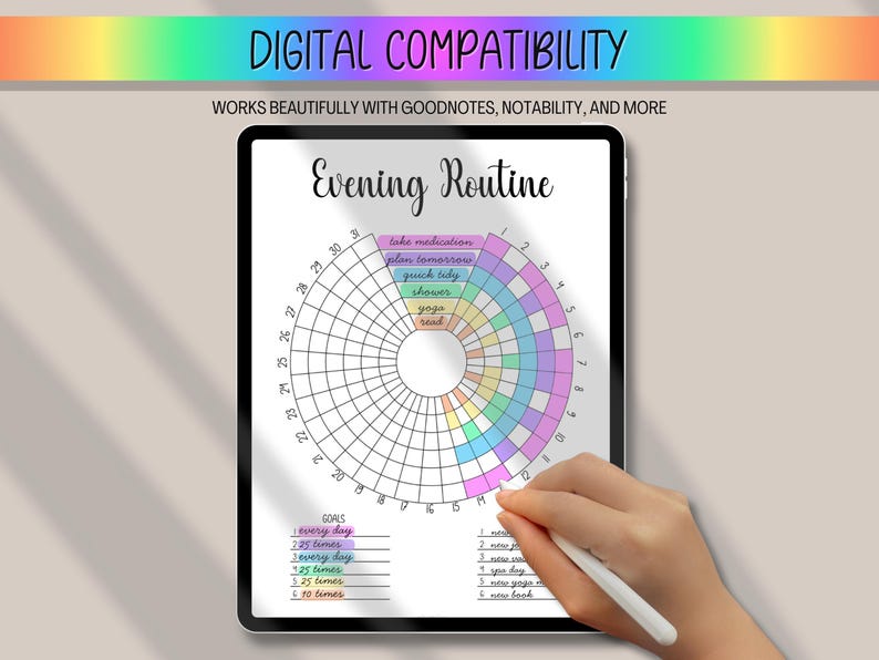 Evening Routine Tracker, Printable Premade Bullet Journal Page, Monthly ...