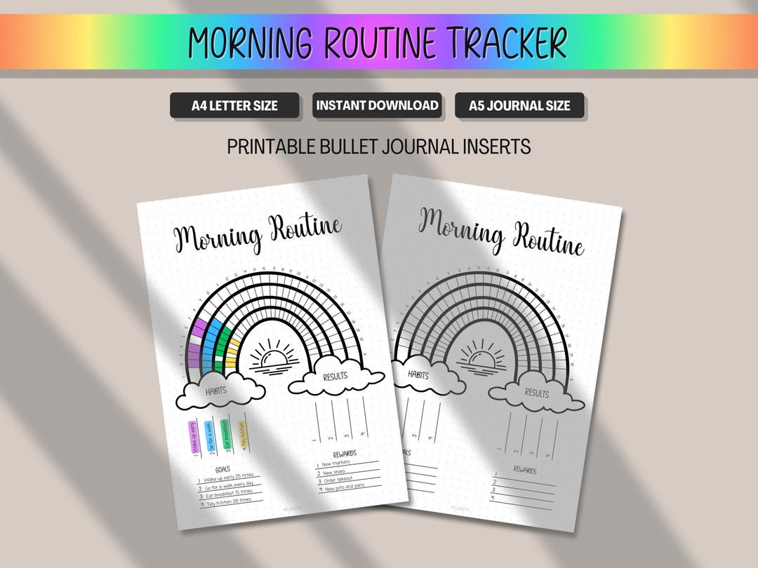 Morning Routine Tracker, Printable Premade Bullet Journal Page, Monthly ...