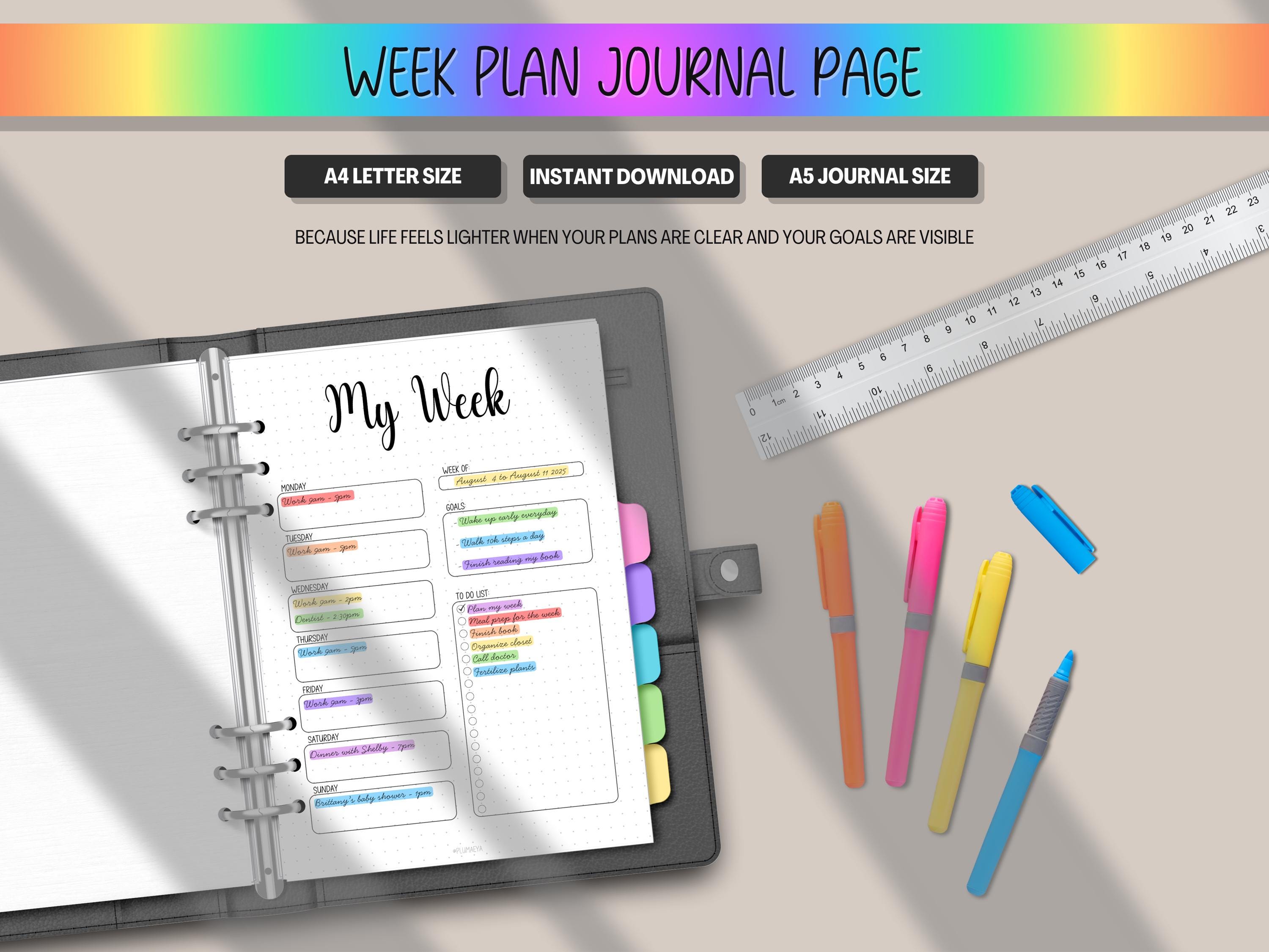 Weekly Planner Printable Bullet Journal Page, Undated Weekly Goal ...