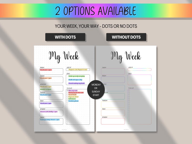 Weekly Planner Printable Bullet Journal Page, Undated Weekly Goal ...
