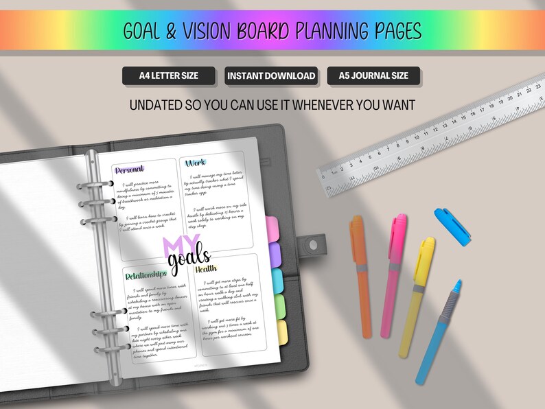2026 Goal Setting & Vision Board Planner | New Years Resolutions Sheet ...