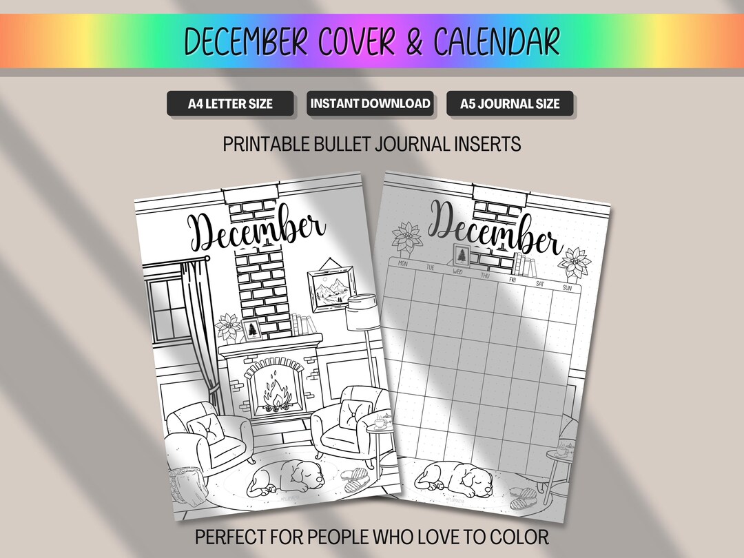 December Calendar & Cover Page, Monthly Planner Title Premade Bullet ...
