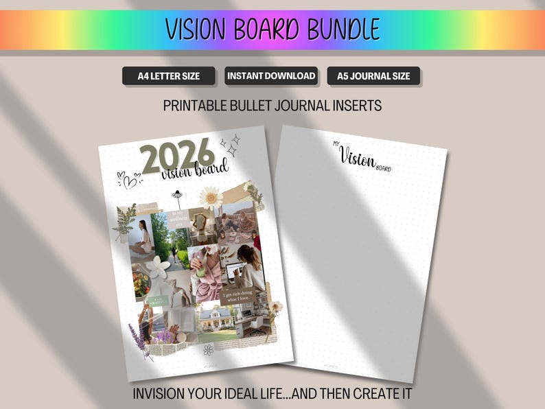 2026 Vision Board Printable Bundle | A4 Letter A5 ADHD Planner Insert ...
